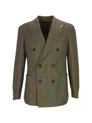 LUIGI BIANCHI Check-pattern Double-breasted Blazer - Brown