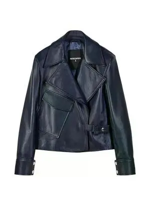 Patrizia Pepe Pocket-detail Leather Jacket - Blue
