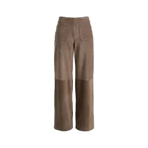 ANNA GATTO Wide Leg Taupe Leather Trousers