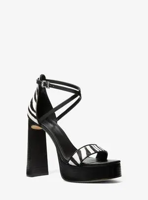 Michael Kors Cami Zebra Print Calf Hair Platform Sandal In Size By