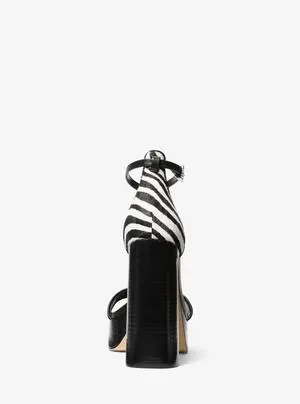 Michael Kors Cami Zebra Print Calf Hair Platform Sandal In Size By