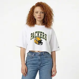 Champion Green Bay Packers Boyfriend Cropped T-shirt - White