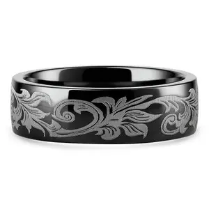 BLISS DIAMOND Black Barrel Script Titainum Ring 7mm Comfort Fit Wedding Band - Titanium