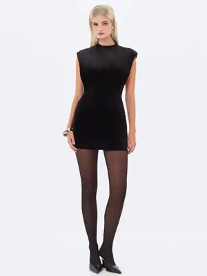 MISS CIRCLE NEW YORK Vienna Velvet Mock Neck Mini Dress - Black