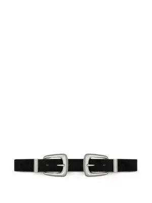 Veronica Beard Arch Double-buckle Suede Belt - Black
