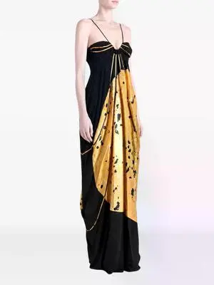 YANGKEHAN Draped Floral-print Maxi Dress - Black