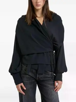 IRO PARIS Wrap-style Gathered-shoulder Shirt - Black