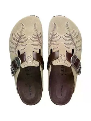 BIRKENSTOCK Embroidered Buckle-fastening Mules - Neutrals