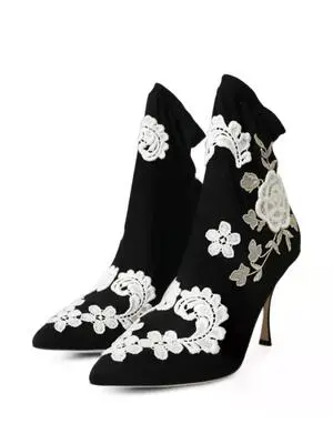 Dolce & Gabbana Floral-embroidered Slip-on Ankle Boots