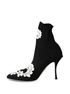 Dolce & Gabbana Floral-embroidered Slip-on Ankle Boots - Black