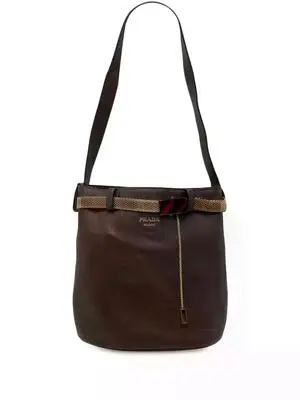 Prada 2013-2026 Calfskin Jeweled Belted Bucket Bag - Brown