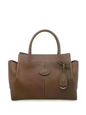 TOD'S Logo-plaque Pebbled Leather Tote Bag - Brown