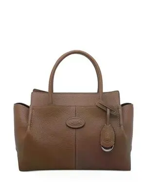TOD'S Logo-plaque Pebbled Leather Tote Bag - Brown