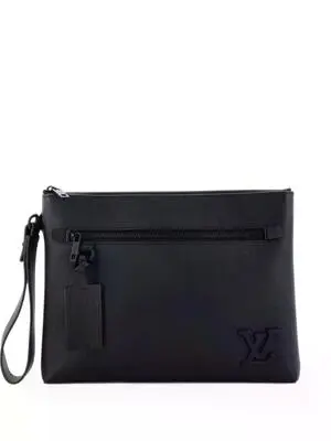 LOUIS VUITTON Aerogram Ipad Pouch Leather Clutch Bag - Black