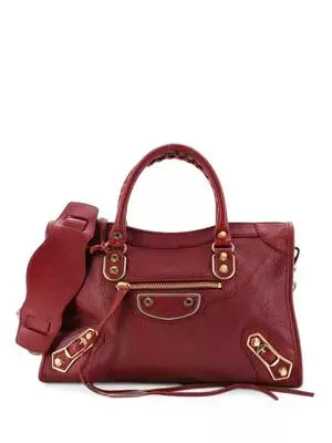 Balenciaga City Classic Metallic Edge Bag Leather Small Satchel - Red