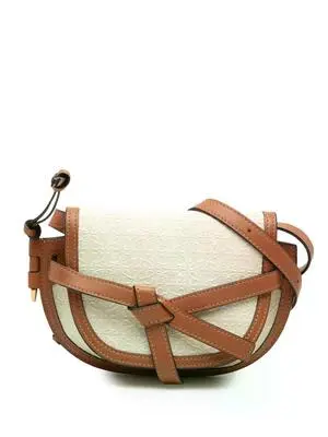 Loewe 2021 Mini Bicolor Anagram Canvas And Smooth Calfskin Gate Crossbody Bag - Neutrals