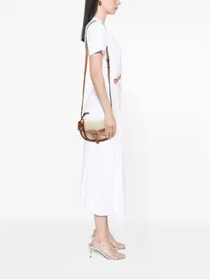 Loewe 2021 Mini Bicolor Anagram Canvas And Smooth Calfskin Gate Crossbody Bag - Neutrals