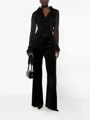 Victoria Beckham Velvet Wide-leg Trousers - Blue