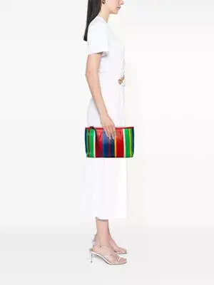 Balenciaga 2021 Large Lambskin Striped Barbes Z Pouch Clutch Bag - Red