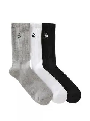 BENETTON Logo-embroidered Ribbed Socks - Grey