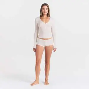 SKIMS Cloud Sleep Henley | White - Ecru
