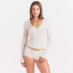 SKIMS Cloud Sleep Henley | White