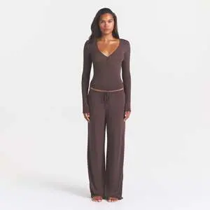 SKIMS Cloud Sleep Henley | Deep Neutral - Iron