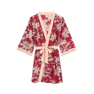INARA Shiraz Bouquet Floral Cotton Kimono - Red