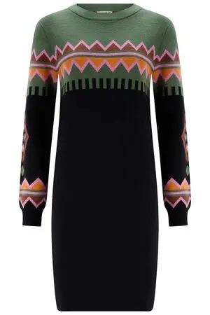 SUGARHILL BRIGHTON Verity Knitted Short Dress Fairisle - Black
