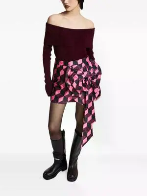 Essentiel Antwerp Kar Draped Bow-detail Geometric-print Mini Skirt