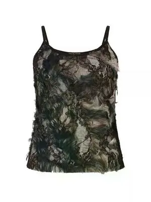 Roberto Cavalli Lace-panelled Faux-fur Top - Black