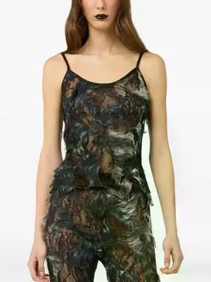 Roberto Cavalli Lace-panelled Faux-fur Top
