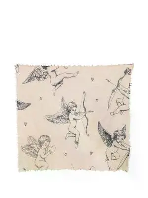 MOULETA Cupid-print Frayed Scarf - Neutrals