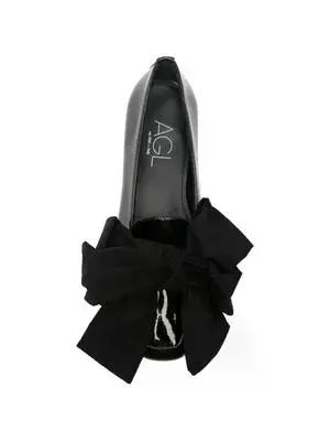 Agl Bow-detail Leather Ballet Flats