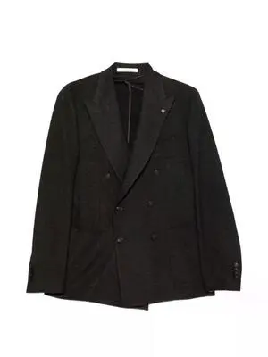 Tagliatore Double-breasted Chevron-weave Blazer - Black