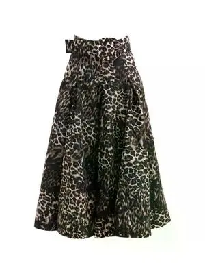 Samantha Sung Leopard-print Belted Midi Skirt