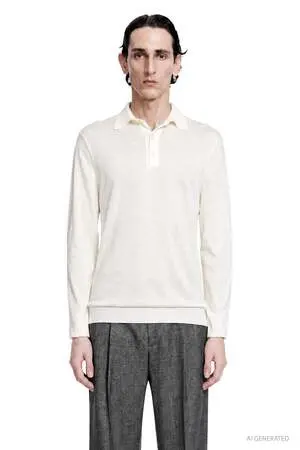 LARDINI Wool-silk Long Sleeve Polo - White