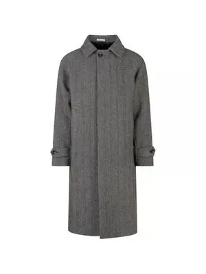 BRERAS MILANO Herringbone-pattern Raglan-sleeve Coat - Grey