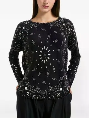 KUJTEN Bandana-print Distressed Sweater - Black