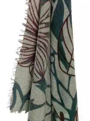 MOULETA Floral-print Frayed Scarf - Grey