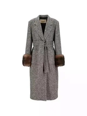 Valentino Garavani Chevron-knit Shearling-trim Coat - Grey