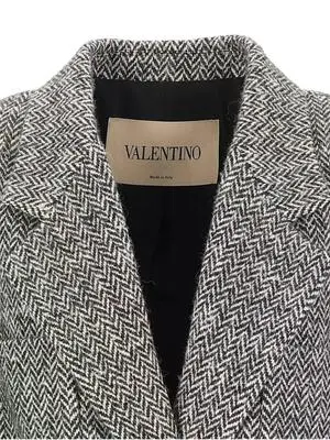 Valentino Garavani Chevron-knit Shearling-trim Coat