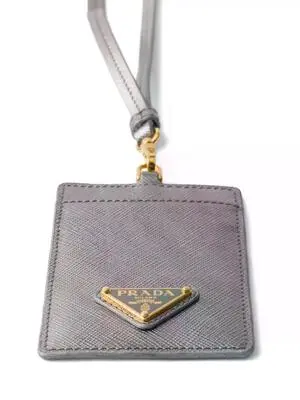 Prada Saffiano-leather Badge Holder - Grey