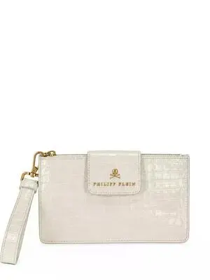 Philipp Plein Crocodile-effect Leather Clutch Bag - Neutrals