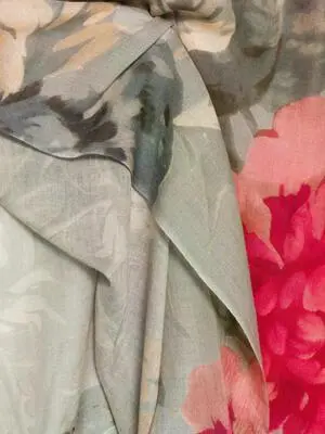 MOULETA Floral-print Frayed Scarf - Grey