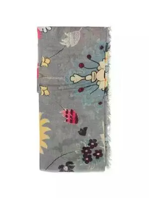 MOULETA Floral-print Frayed Scarf - Grey