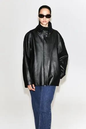 Cos Leather Mock-neck Jacket
