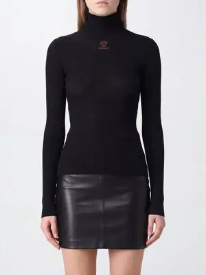 Versace Slim Fit Turtleneck Jumper In Cotton-blend With Long Sleeves - Black