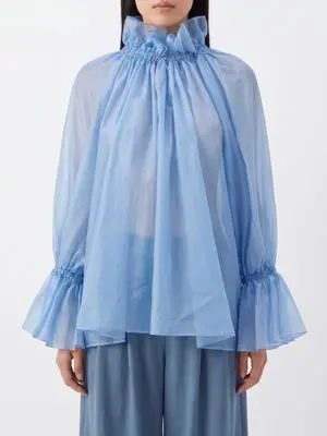THELATEST Estelle Muslin Blouse With Ruffle Collar And Dropped Shoulders Blue