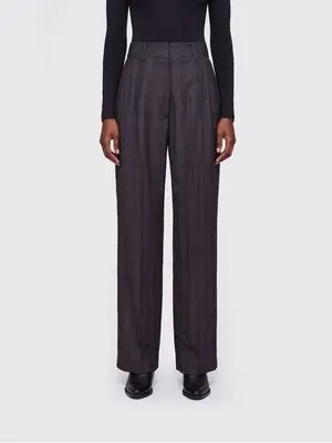 BLAZÉ MILANO Check Straight Trousers In Pure Virgin Wool With High Waist - Grey
